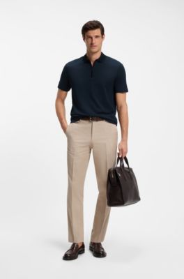 BOSS zipper-neck polo shirt in a cotton-silk blend